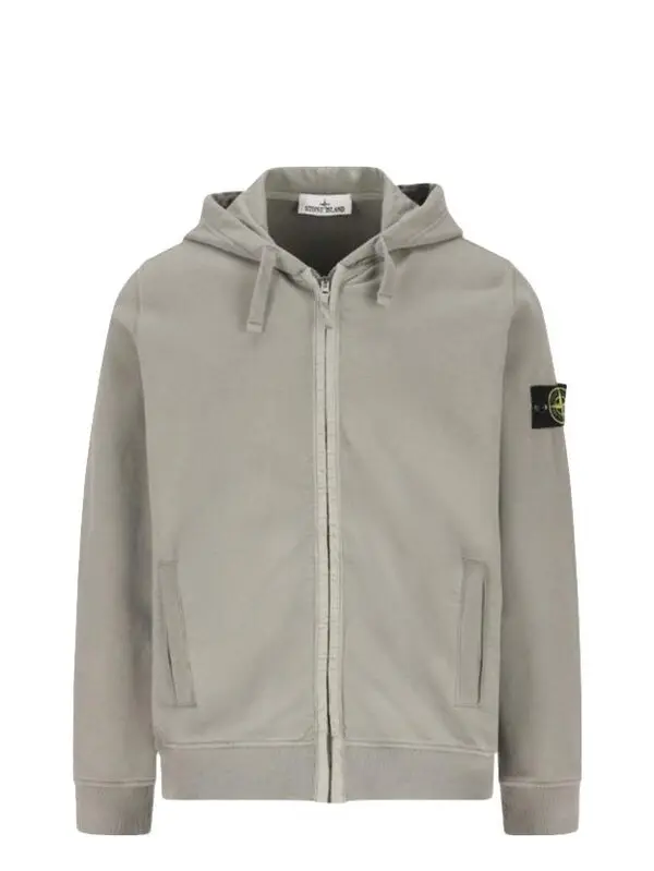 Stone Island Logo Patch Zip-up Hoodie - Gray