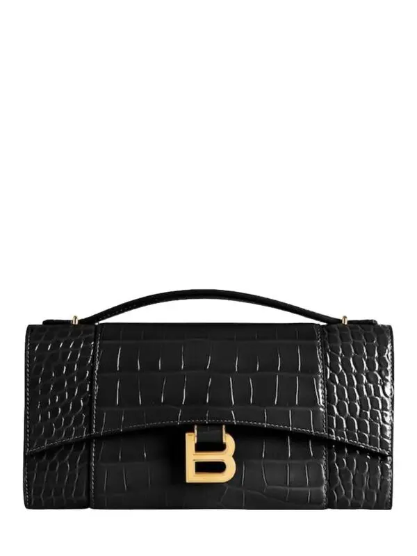 Balenciaga Hourglass Pochette Embossed Top Handle Bag - Black