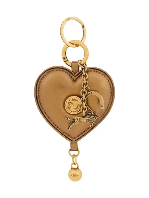 Chloé Heart Bag Charm With Horse Medallion - Golden