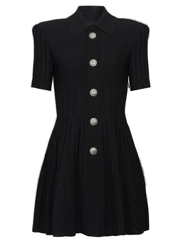Balmain Flared Knit Dress With Button Detail - Black