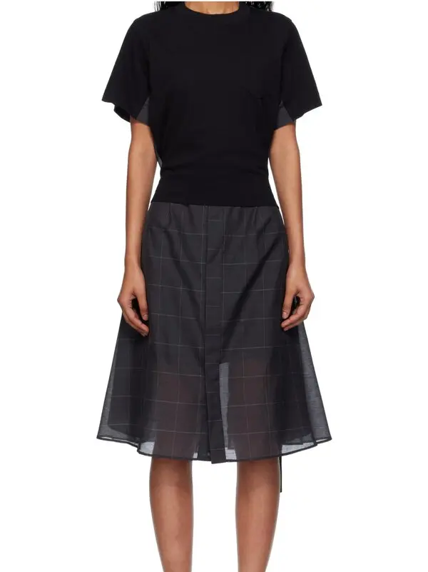 Sacai Round Neck Short Sleeve Dress - Black