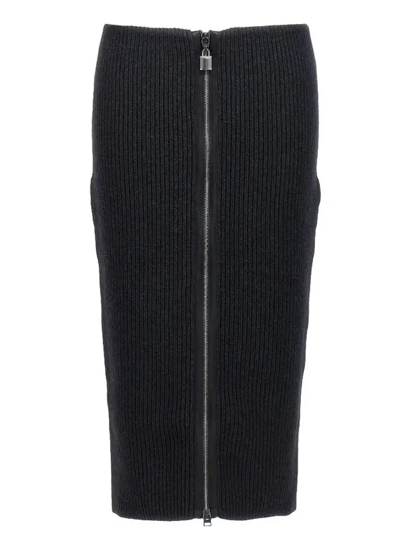 TOM FORD High-waisted Ribbed Knit Midi Skirt With Zipper And Padlock Detail - Black