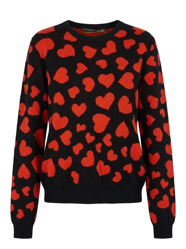 Max Mara Long-sleeved Knitted Shirt With Heart Print - Black