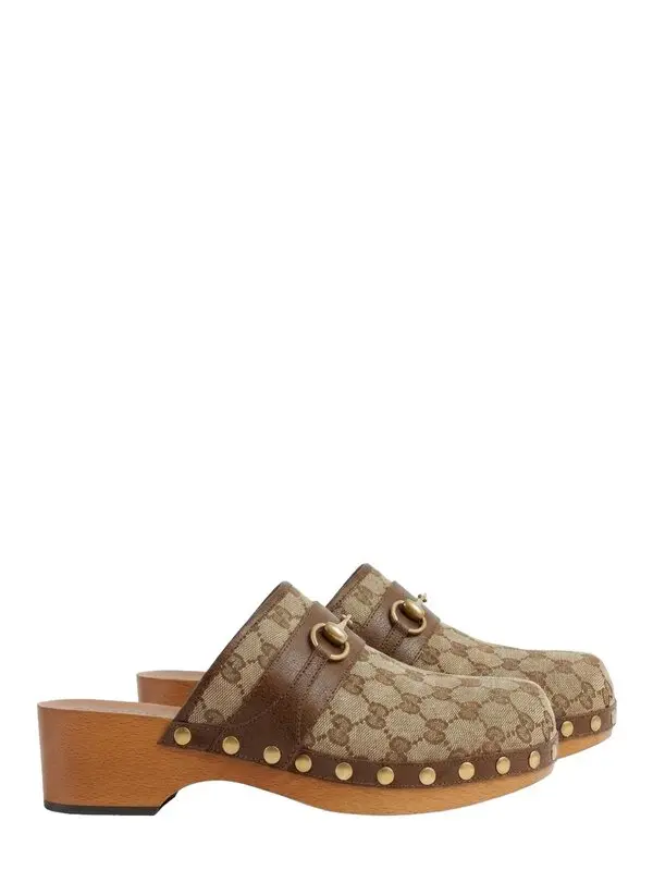 Gucci Gg Canvas Clogs With Leather Trim - Brown