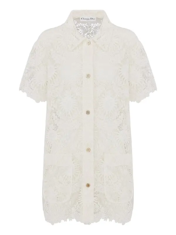 Dior Short-sleeved Lace Blouse - Beige