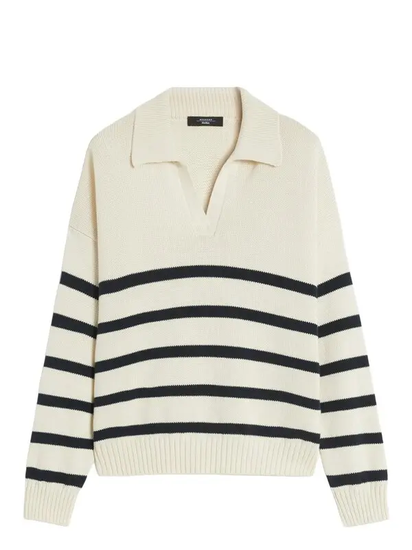 Max Mara Striped Knitted Polo Top - White Blue