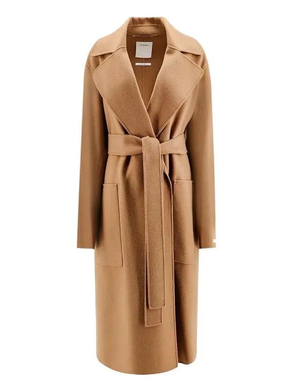 Sportmax Long Sleeved Coat With Belt - Brown