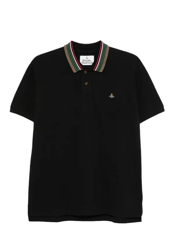 VIVIENNE WESTWOOD Short Sleeved Orb-embroidered Polo Shirt - Black
