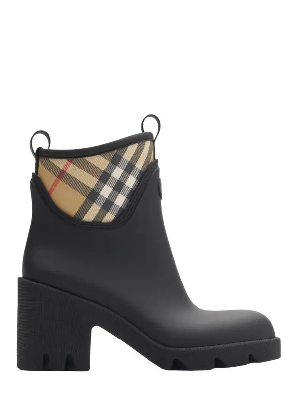 Burberry Round-toe Checked Heeled Boots - Black