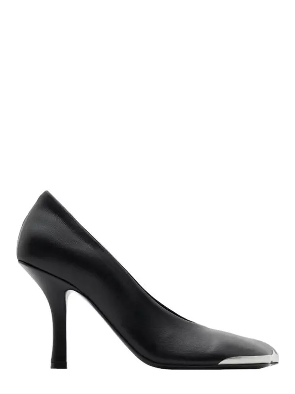 Burberry Square Toe Stiletto Pumps With Quilted Insole And Equestrian Knight Sole Design - Black