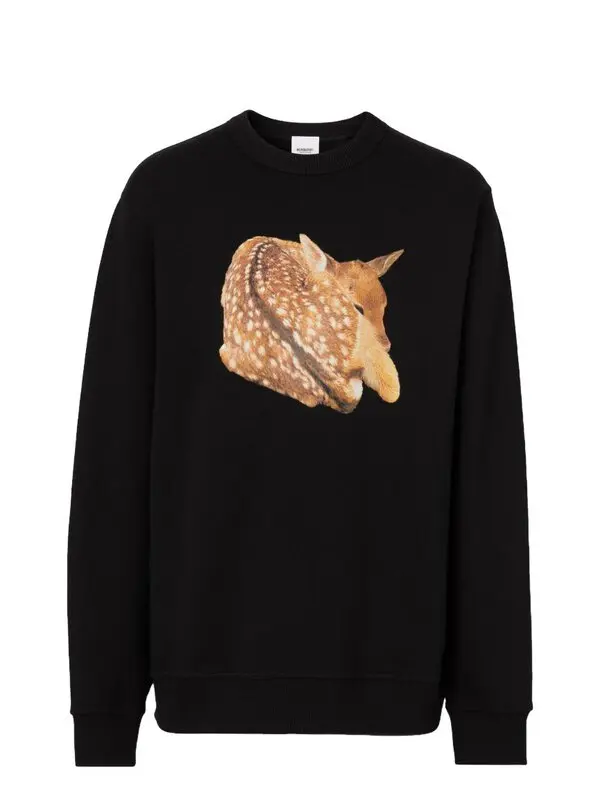 Burberry Deer Print Crewneck Sweatshirt - Black