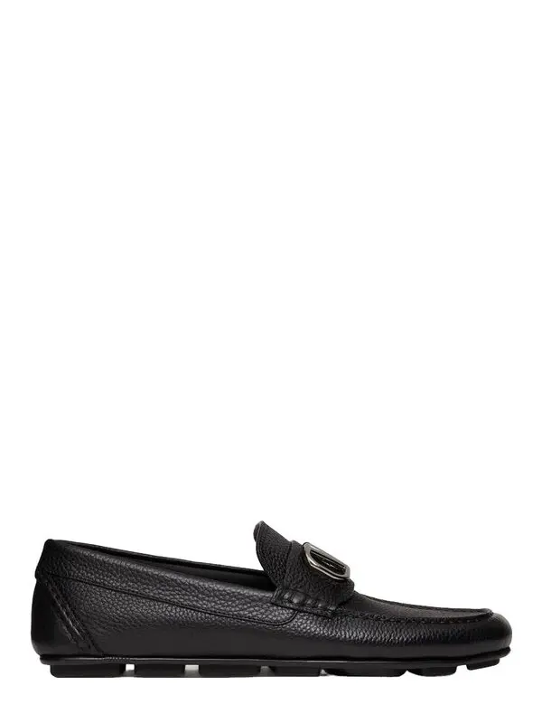 Valentino Garavani Vlogo Signature Grainy Calfskin Driving Shoes - Black