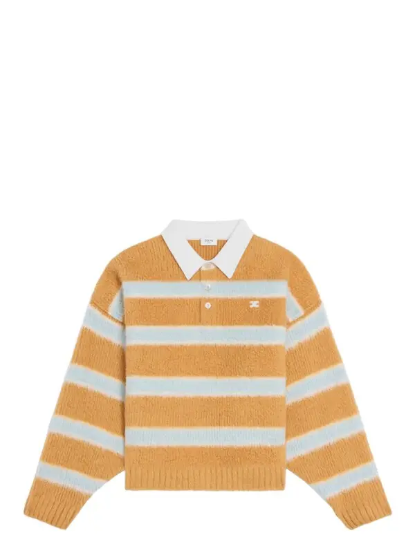 Celine Brushed Striped Cotton Polo Sweater - Light Blue, Light Brown