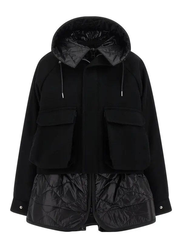 Sacai Melton Wool Blouson With Quilted Nylon Overlay - Black