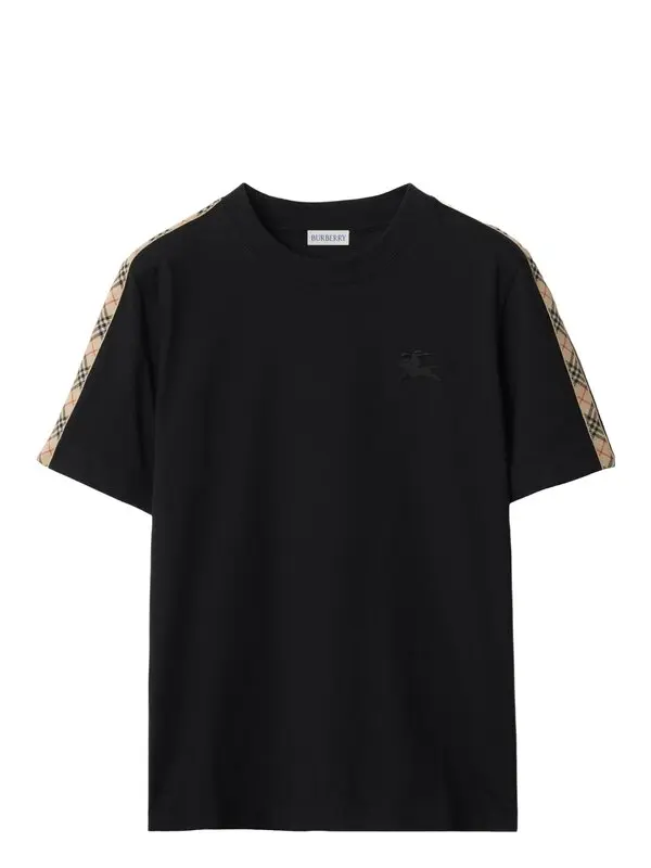 Burberry Logo Embroidered Check-trim T-shirt - Black