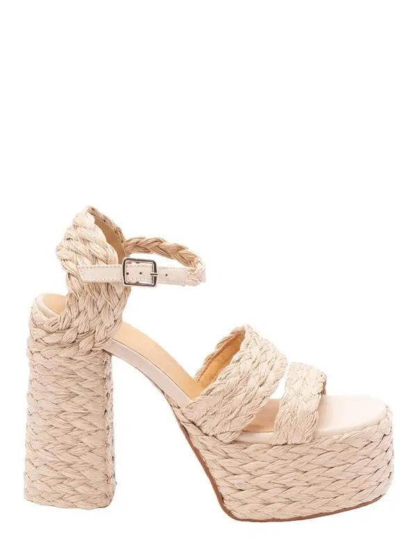 CastaÑer Raffia Platform Heeled Sandals - Nude