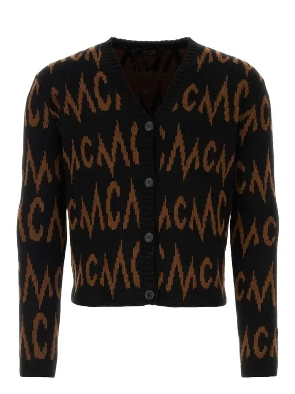 Mcm Monogrammed Intarsia Button-up Cardigan - Black