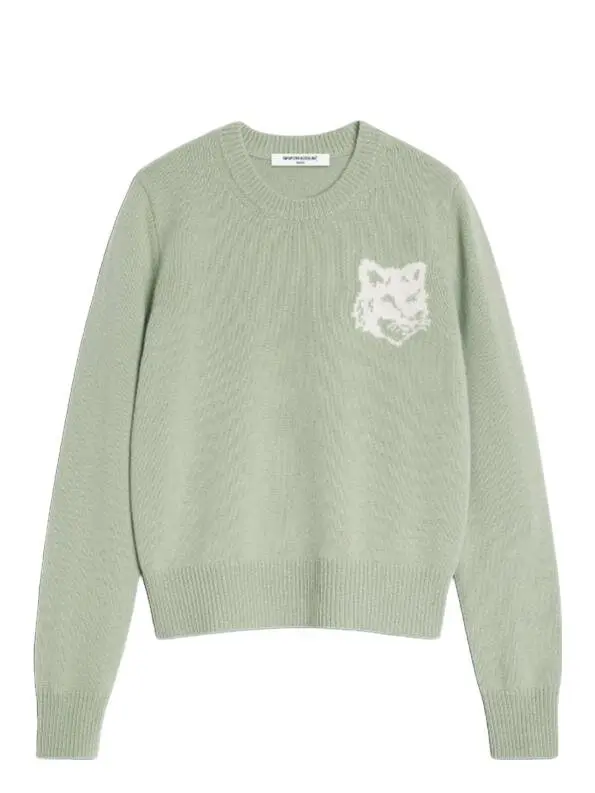 Maison Kitsuné Fox Head Intarsia Regular Jumper - Sage Green/light Brown