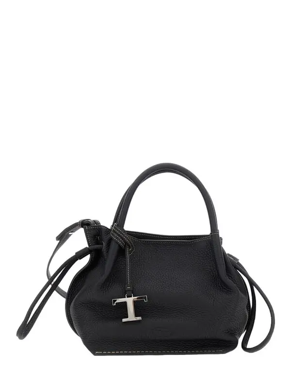 TOD'S Magnetic Fastened Tote Bag With T Logo Charm - Black