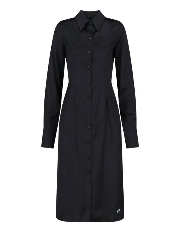 MARINE SERRE Button-down Shirt Dress With Long Sleeves - Black