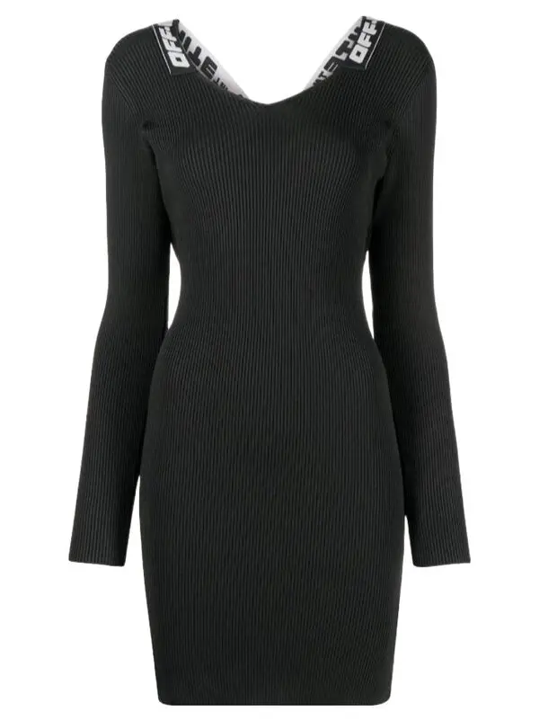 Off-White Logo Tape Ribbed Mini Dress - Black