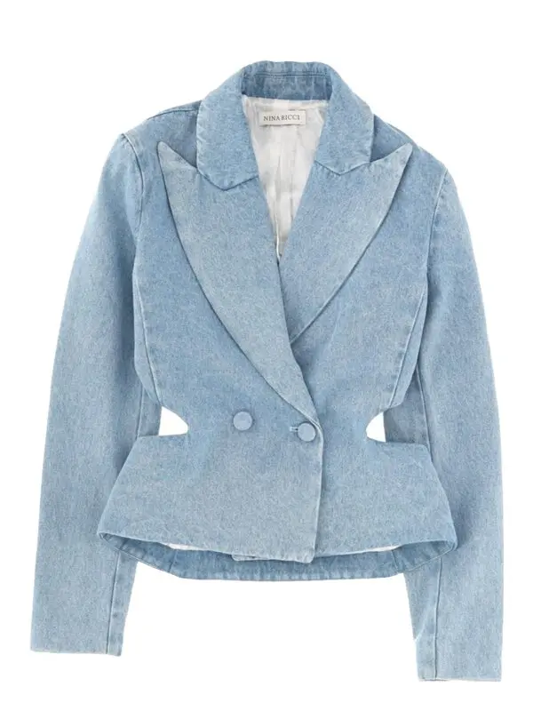 Nina Ricci Cutout Denim Double-breasted Jacket - Blue