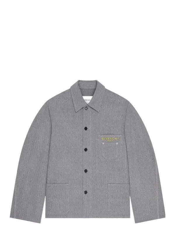 Givenchy Paris Logo Embroidered Denim Jacket - Grey