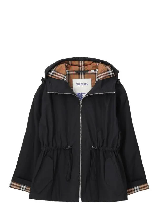 Burberry Plaid Hooded Long-sleeve Jacket - Black