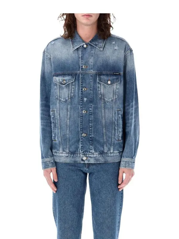 Dolce & Gabbana Distressed Buttoned Denim Jacket - Blue