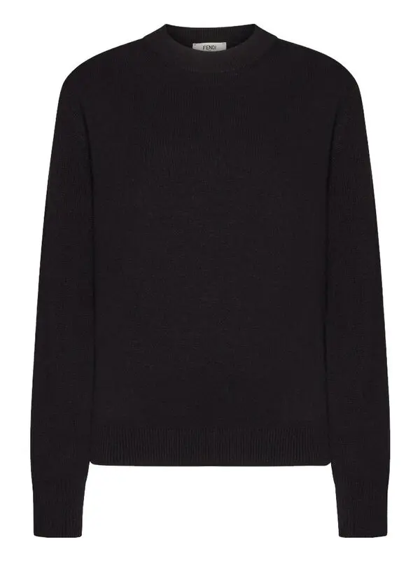 Fendi Crewneck Knitted Jumper With Ribbed Details - Black