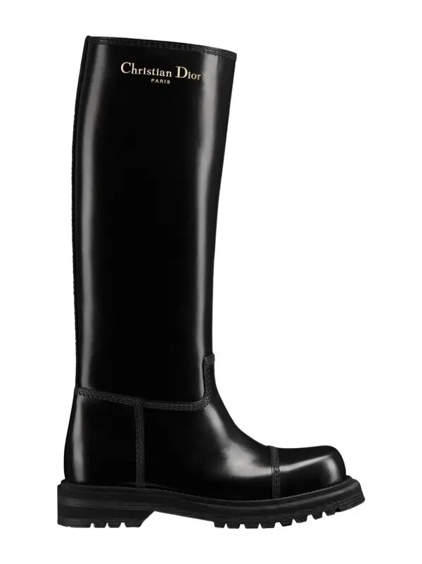 Dior Knee High Boots With Gold Tone Logo - Black