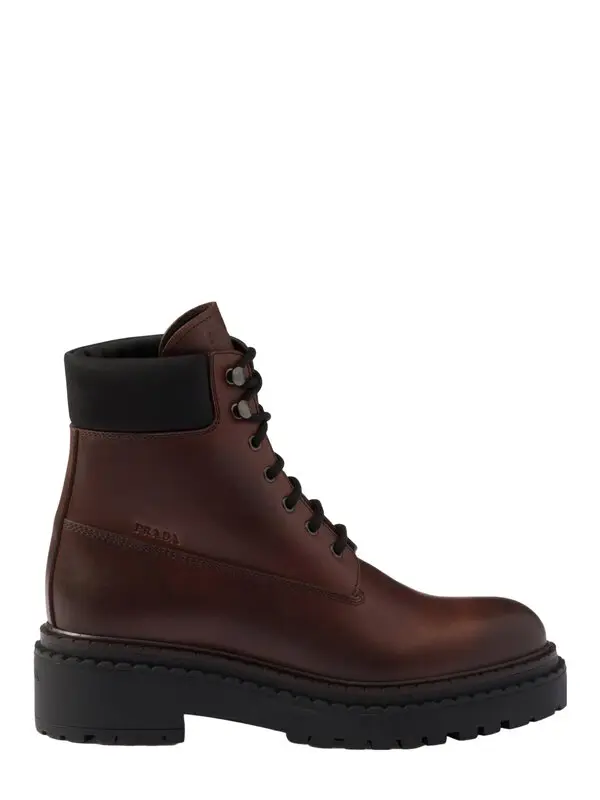 Prada Logo-debossed Lace-up Ankle Boots - Black