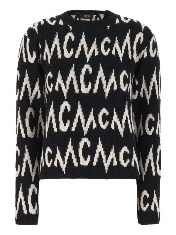 Mcm Logo Intarsia Crewneck Jumper - Black