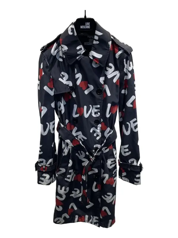 Moschino Double-breasted Trench Coat With Graphic Print - Black