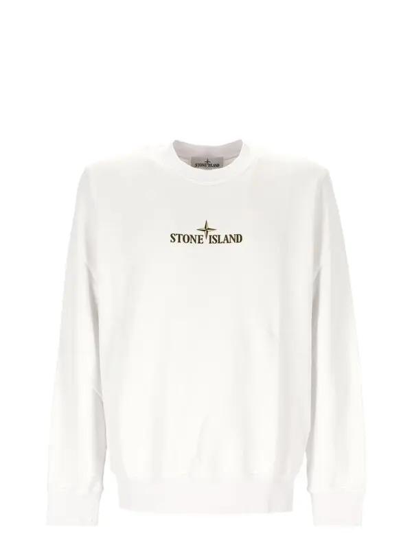 Stone Island Logo Print Crewneck Sweatshirt - White