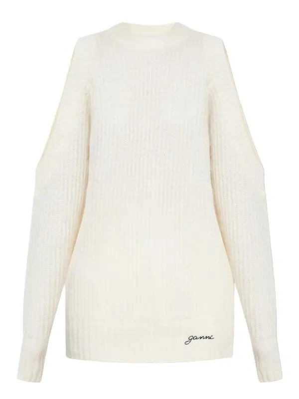 GANNI Cold-shoulder Crewneck Jumper - Egret