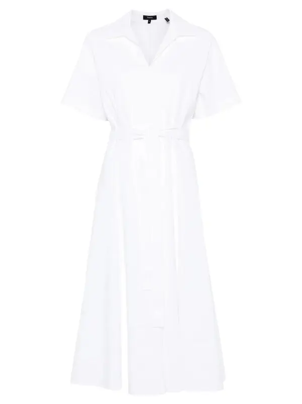 Theory Short-sleeve Belted Midi Dress - White