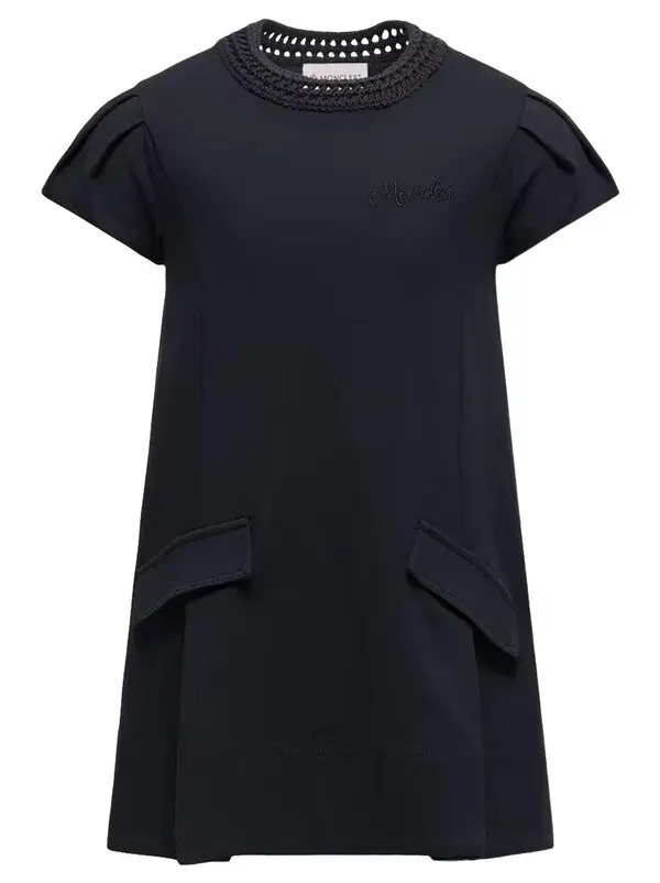 Moncler Logo Embroidered Dress With Crochet Trim - Midnight Blue