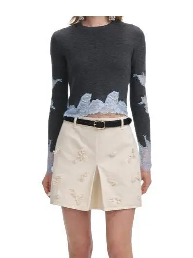 SELF-PORTRAIT Contrast Lace Trim Jumper - Grey
