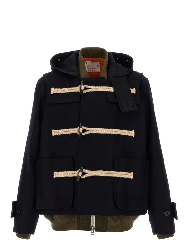 Sacai Melton Blouson With Contrasting Oversized Wing Closure - Black