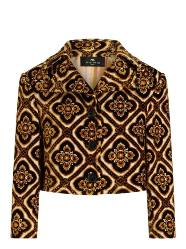 Etro Geometric-printed Buttoned Cropped Jacket - Brown
