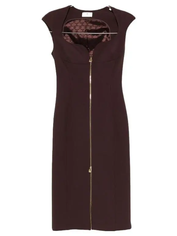 Elisabetta Franchi Double Layer Stretch Crêpe Zippered Dress - Black