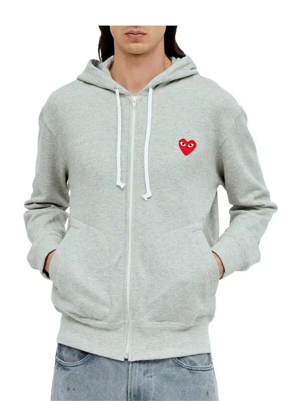 Play Comme Des Garcon Zip-up Hoodie With Heart Logo Patch - Gray