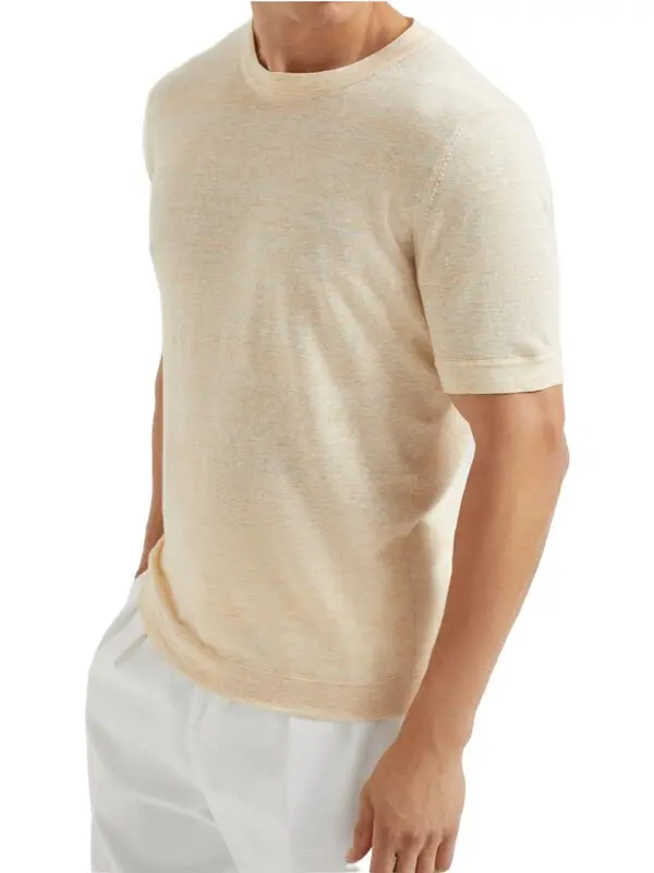 Brunello Cucinelli Ribbed Knit Crew Neck Short Sleeve Sweater - Apricot