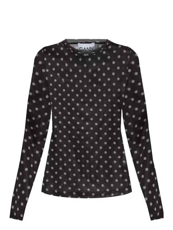 GANNI Polka Dot Sheer Long-sleeve Top - Black