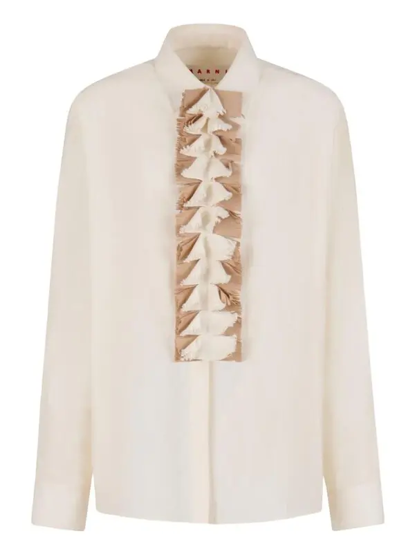 Marni Detachable Plastron Twill Shirt - Stonewhite