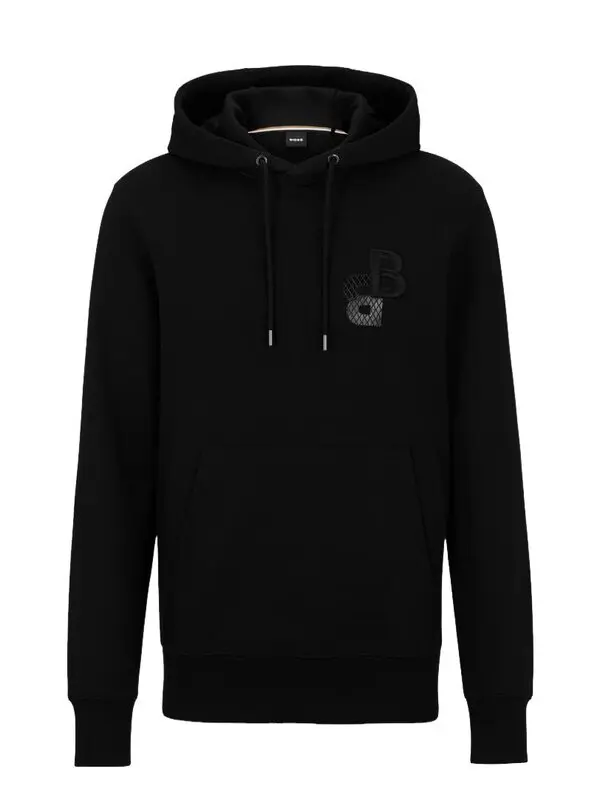 Hugo Boss Logo Embroidered Cotton Hoodie - Black