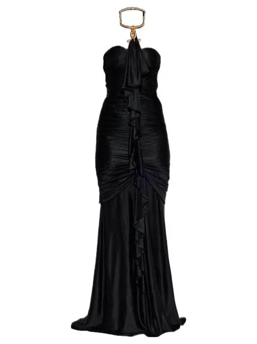 Balmain Embellished Draped Bustier Gown - Black