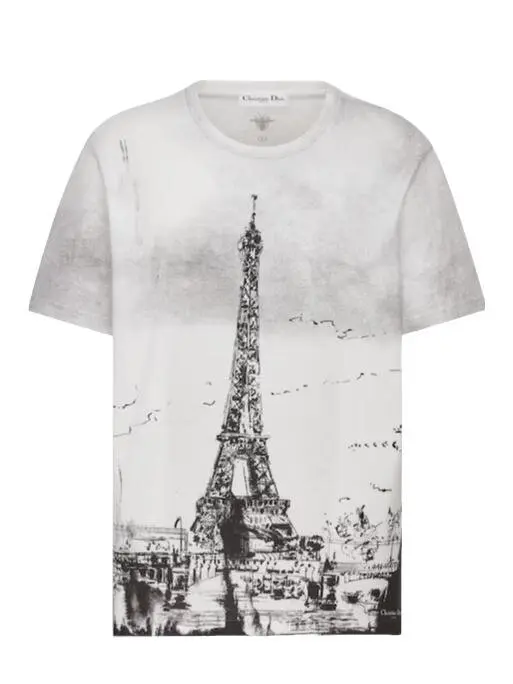 Dior Short Sleeve Round Neck T-shirt With Bee And Cd Logo - Black/white