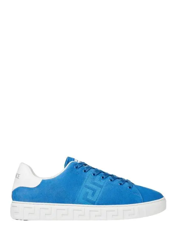 Versace Greca Embroidered Lace-up Sneakers - Blue